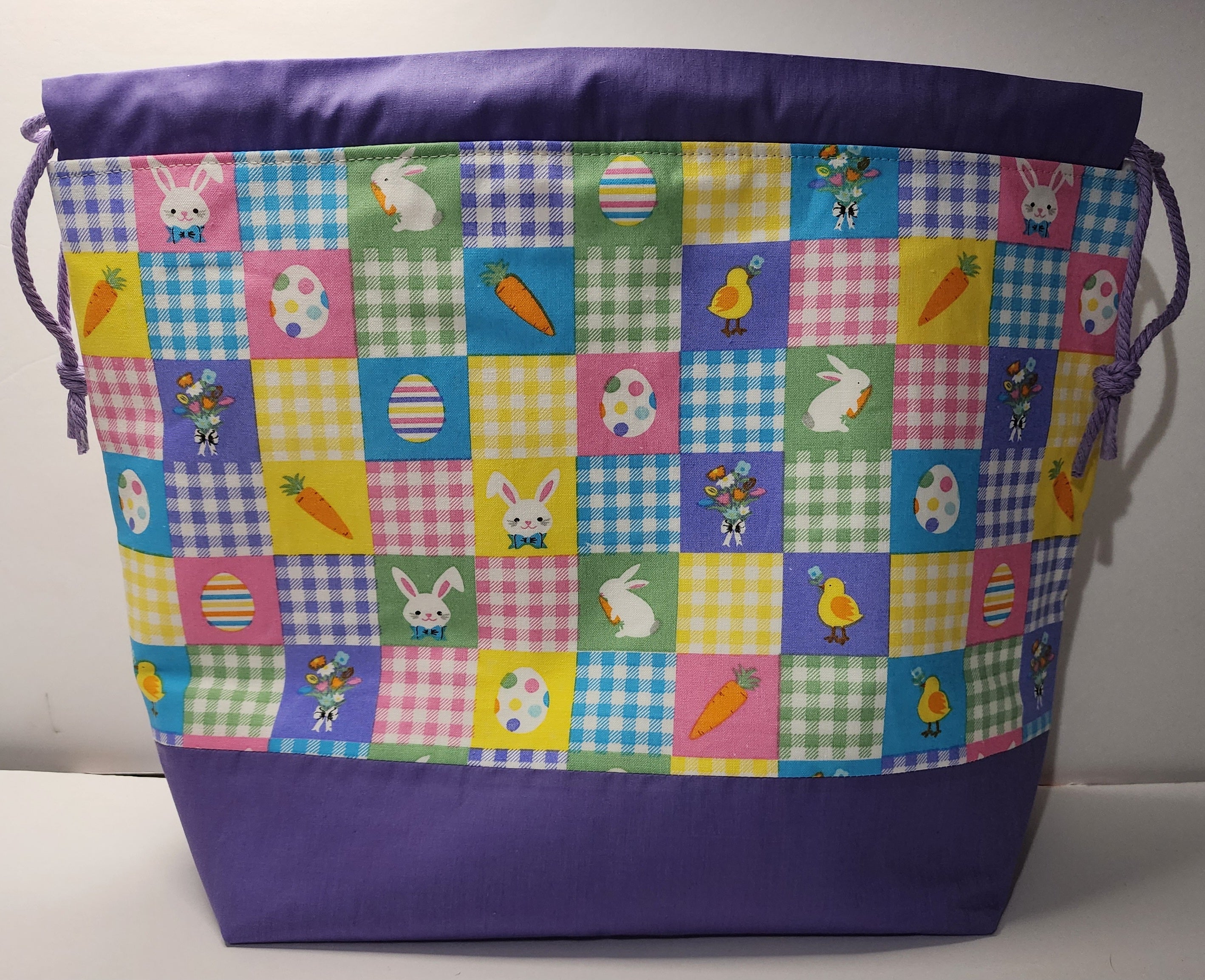 Purple With Easter Checker Large Project Bag – Daybreak Knots and Knits